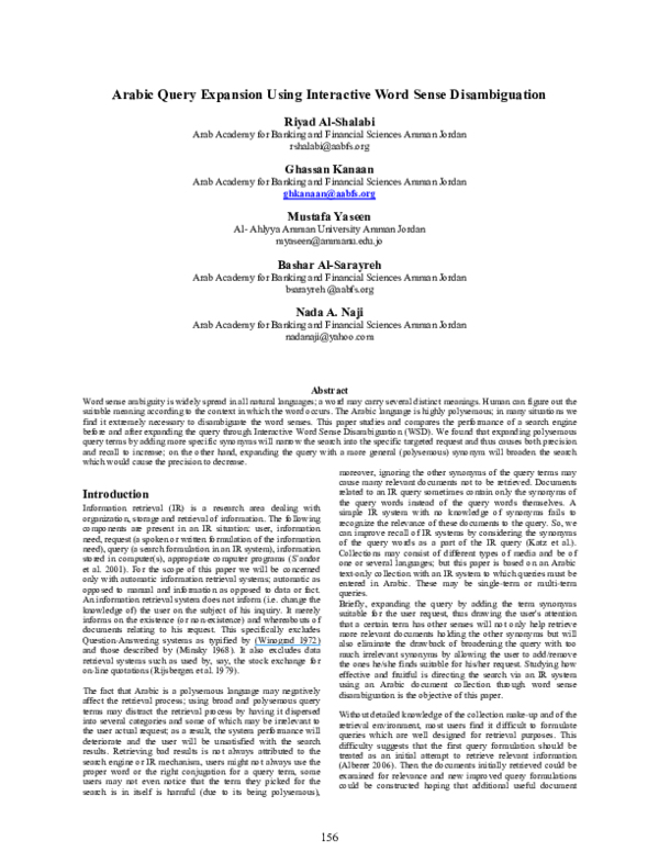 Pdf Arabic Query Expansion Using Interactive Word Sense Disambiguation
