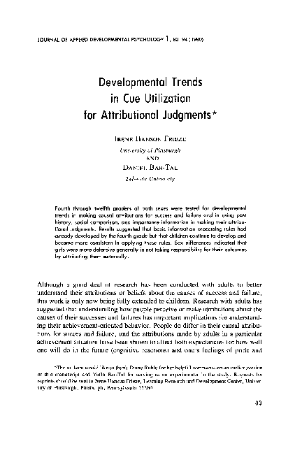 (PDF) Developmental trends in cue utilization for attributional judgements