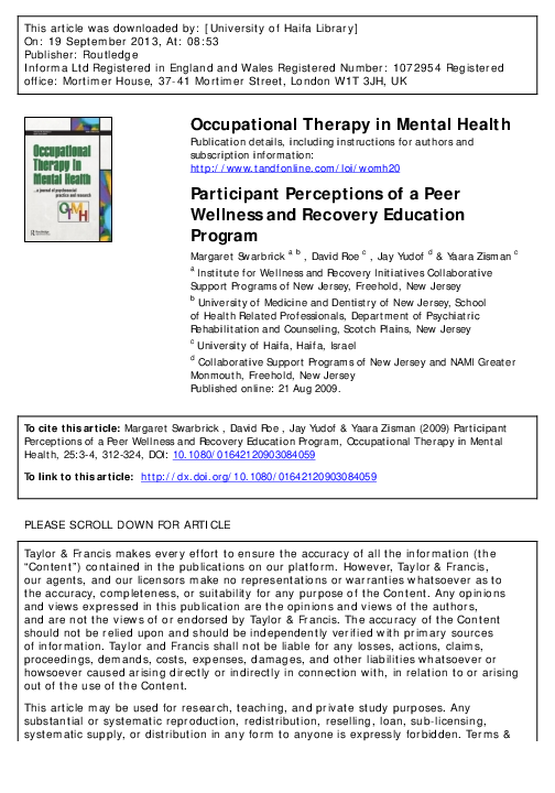 (PDF) Participant Perceptions of a Peer Wellness and Recovery Education Program