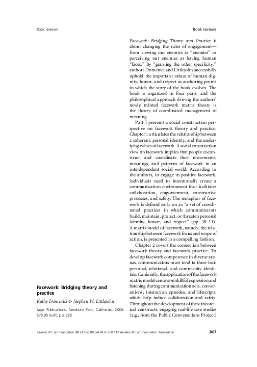 (PDF) Facework: Bridging theory and practice - by Kathy Domenici & Stephen W. Littlejohn