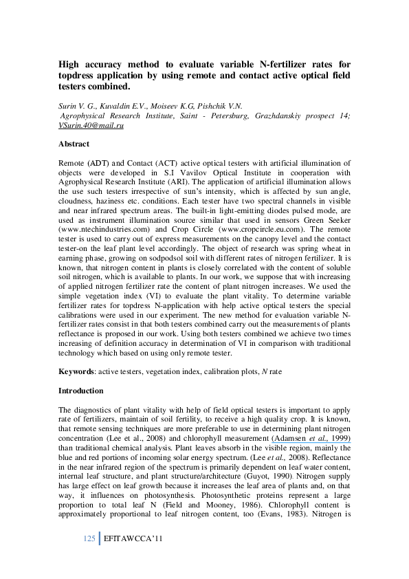 (PDF) High accuracy method to evaluate variable N-fertilizer rates for ...