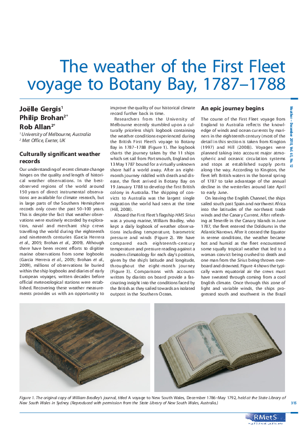 (PDF) The weather of the First Fleet voyage to Botany Bay, 1787-1788