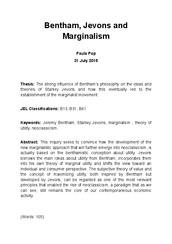(DOC) Bentham, Jevons and Marginalism