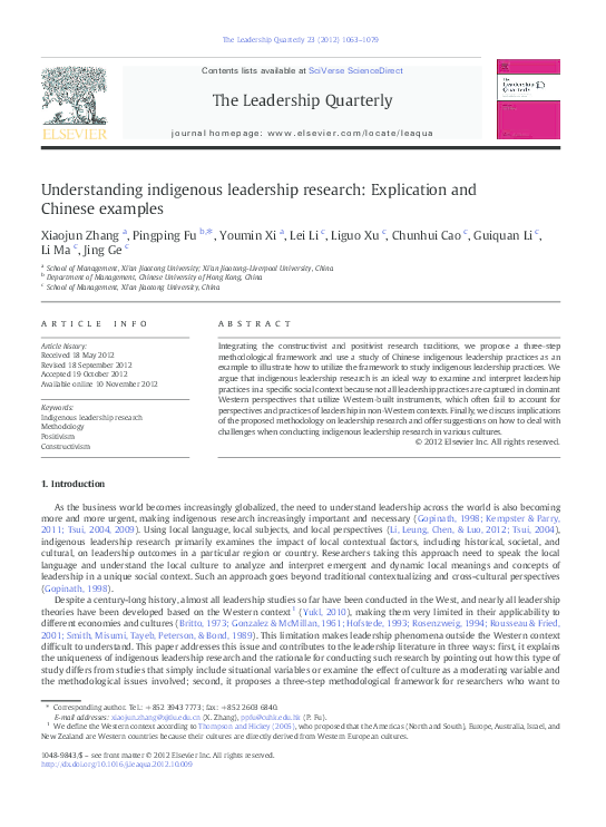 (PDF) Understanding indigenous leadership research: Explication and ...