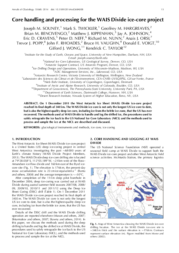 (PDF) Core handling and processing for the WAIS Divide ice-core project