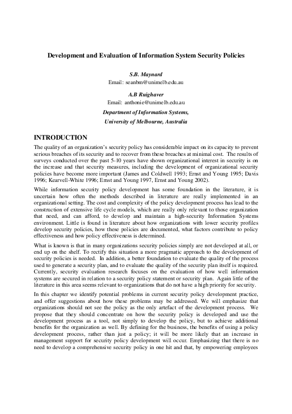 Pdf Development And Evaluation Of Information System Security Policies