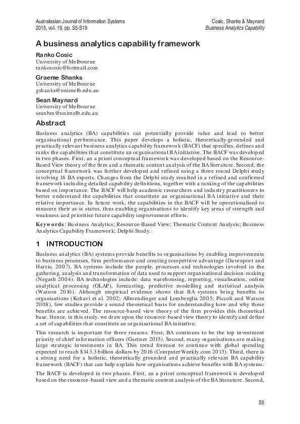 (PDF) A business analytics capability framework