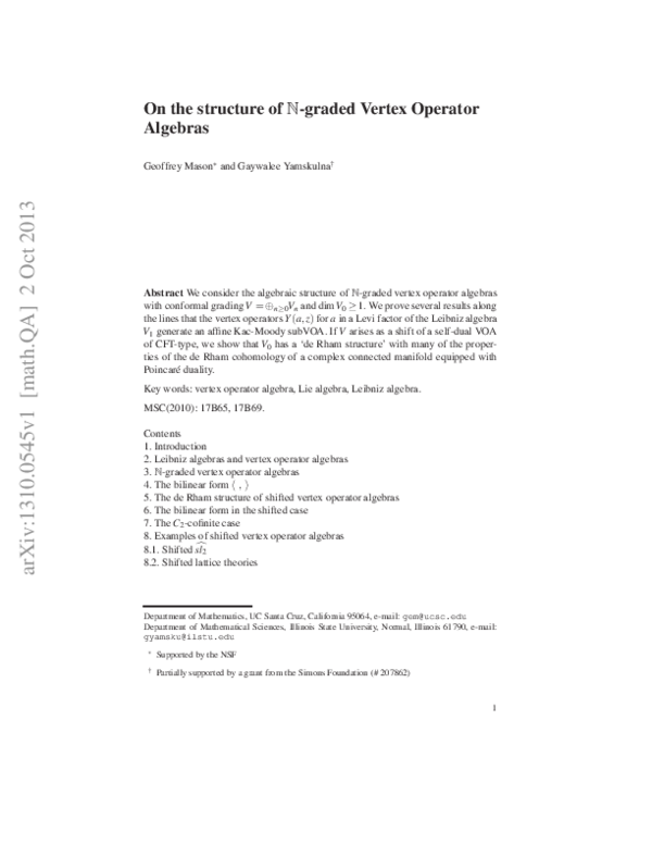 (PDF) On the structure of $\mathbb{N}$-graded Vertex Operator Algebras