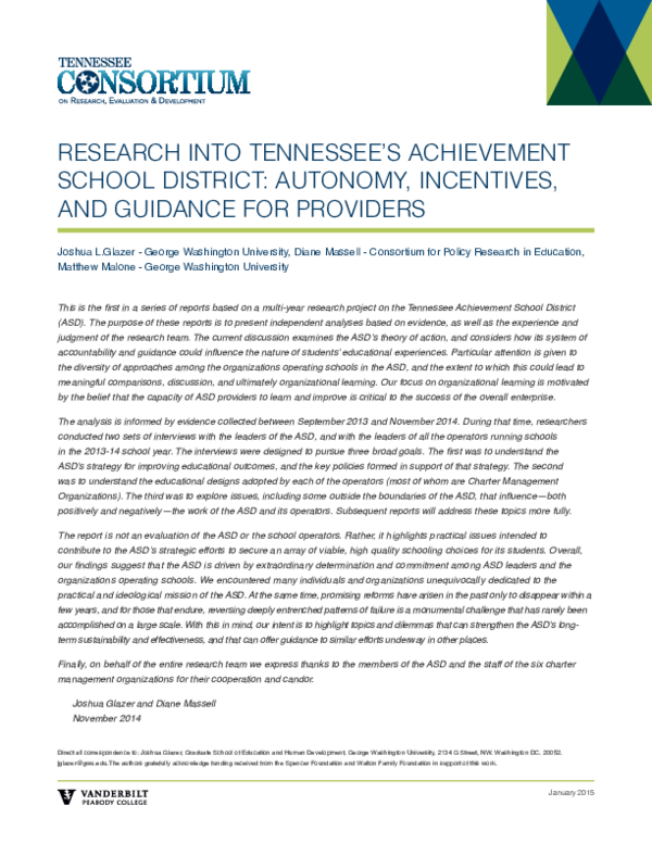 (PDF) Research into Tennessee's Achievement School District: Autonomy ...