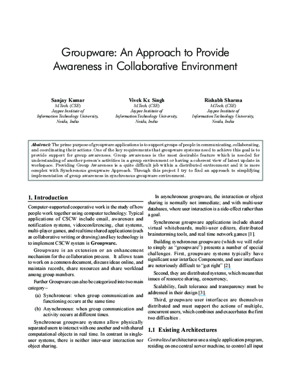 (PDF) Research paper on "Groupware : An approach to provide Awareness in collaborative ...