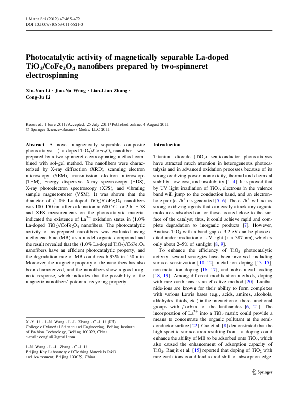 Pdf Photocatalytic Activity Of Magnetically Separable Tio2sio2fe3o4 Composite For Dye