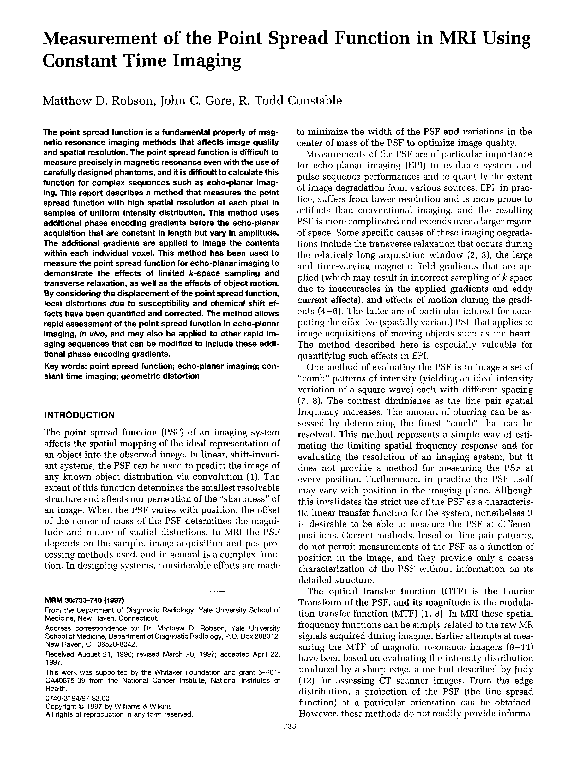 (PDF) Measurement of the point spread function in MRI using constant ...