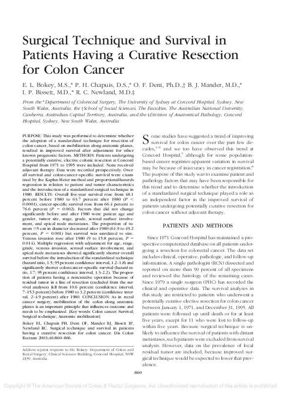 (PDF) Surgical Technique and Survival in Patients Having a Curative ...