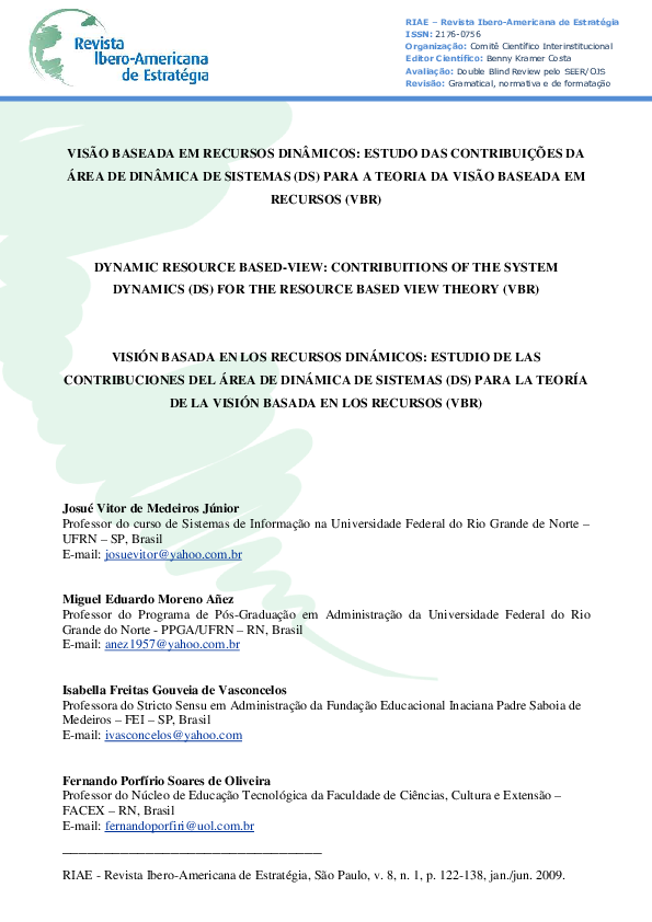 (PDF) DYNAMIC RESOURCE BASED-VIEW: CONTRIBUITIONS OF THE SYSTEM ...