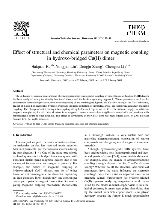 (PDF) Effect of structural and chemical parameters on magnetic coupling in hydroxo-bridged Cu(II ...