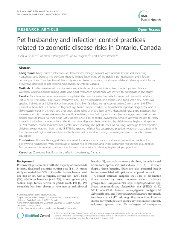(PDF) Pet husbandry and infection control practices related to zoonotic ...