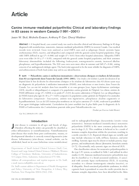 (PDF) Canine immune-mediated polyarthritis: clinical and laboratory ...
