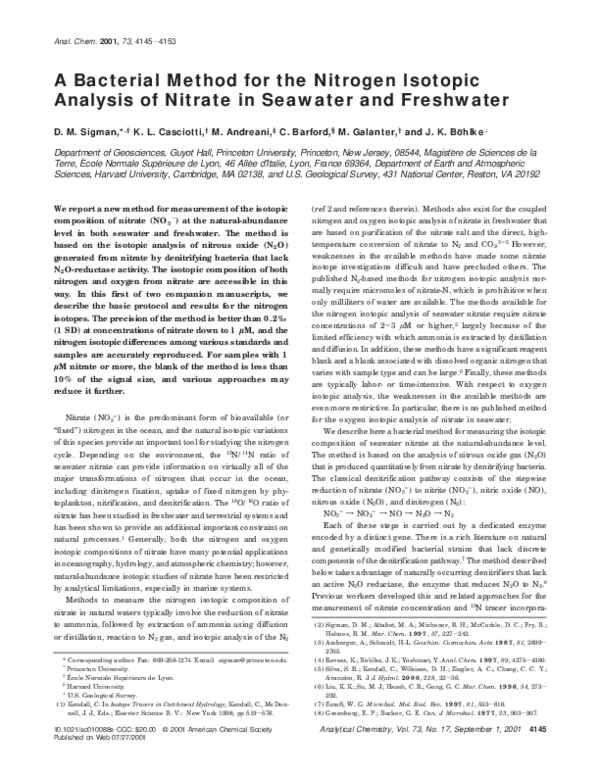 (PDF) A Bacterial Method for the Nitrogen Isotopic Analysis of Nitrate ...