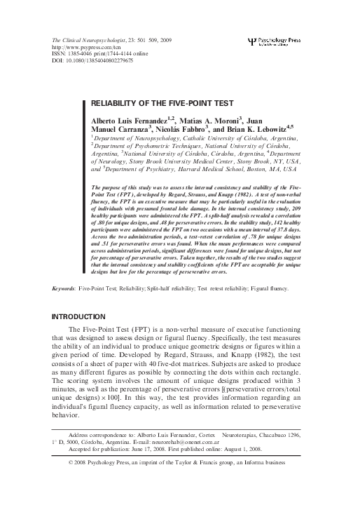 (PDF) Reliability of the Five-Point Test