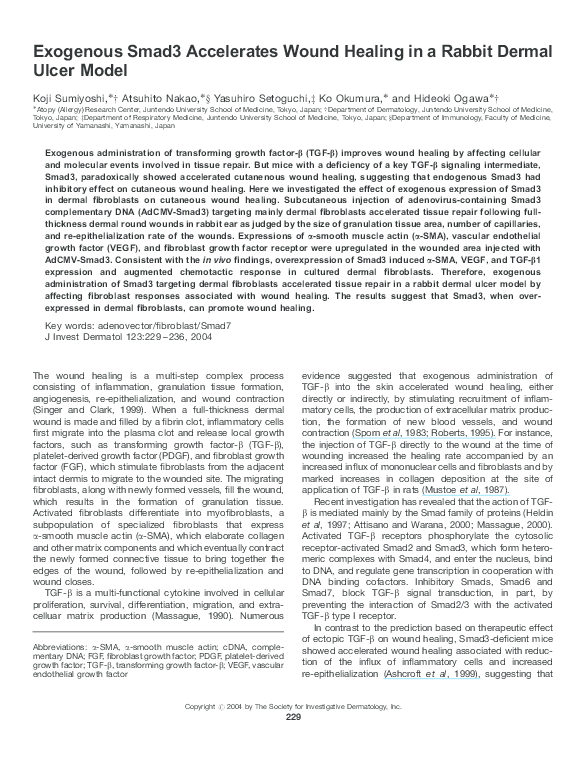 (PDF) Exogenous Smad3 Accelerates Wound Healing in a Rabbit Dermal ...