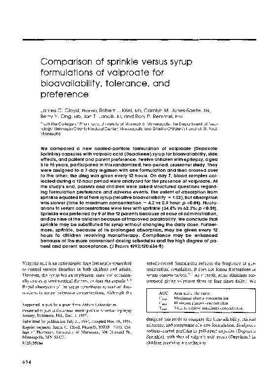 (PDF) Comparison of sprinkle versus syrup formulations of valproate for ...