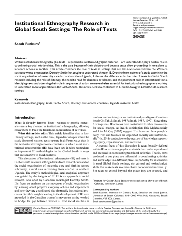 (PDF) Institutional Ethnography Research in Global South Settings: The ...