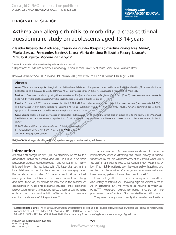 (PDF) Asthma and allergic rhinitis co-morbidity: a cross-sectional ...