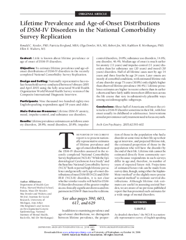 (PDF) Lifetime Prevalence and Age-of-Onset Distributions of DSM-IV ...