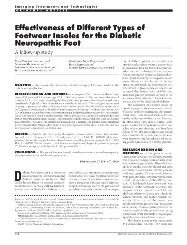 (PDF) Effectiveness of Different Types of Footwear Insoles for the ...