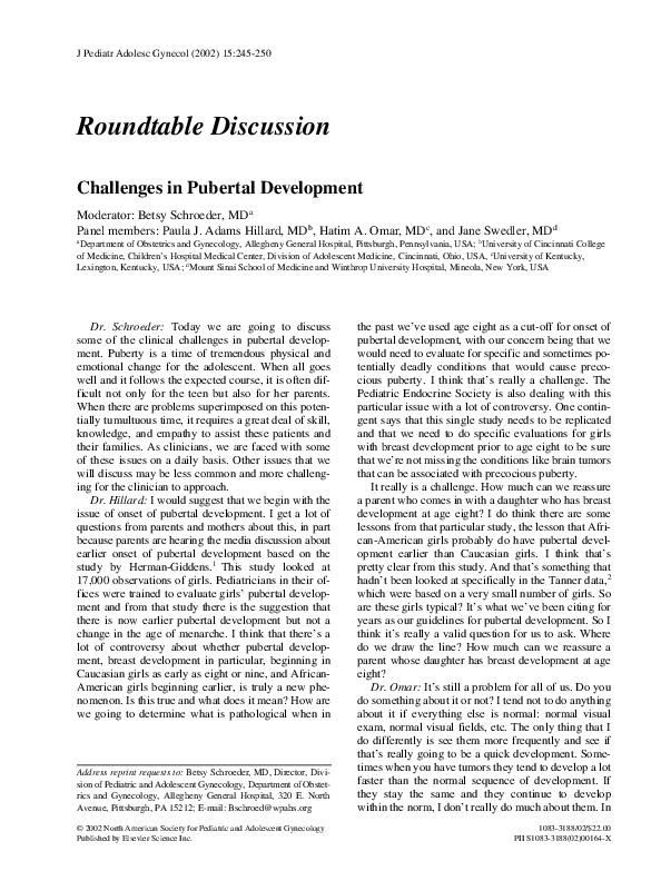 (PDF) Challenges in Pubertal Development