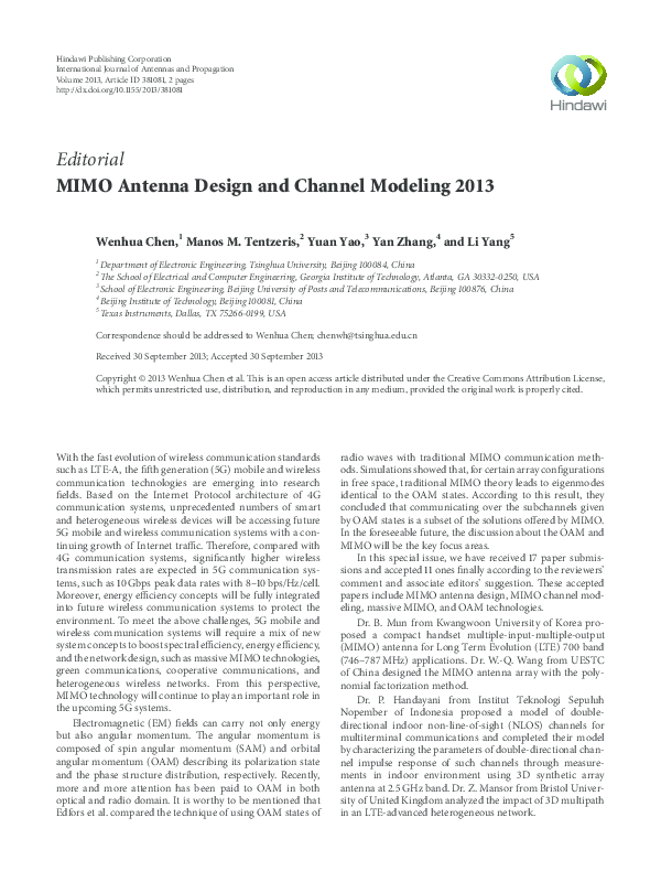 (PDF) MIMO Antenna Design and Channel Modeling 2013