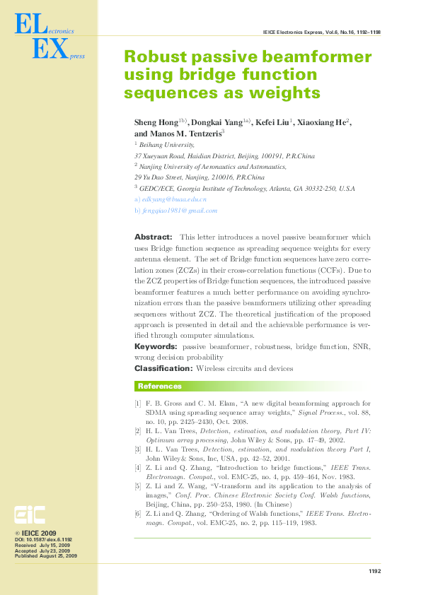 (PDF) Robust passive beamformer using bridge function sequences as weights