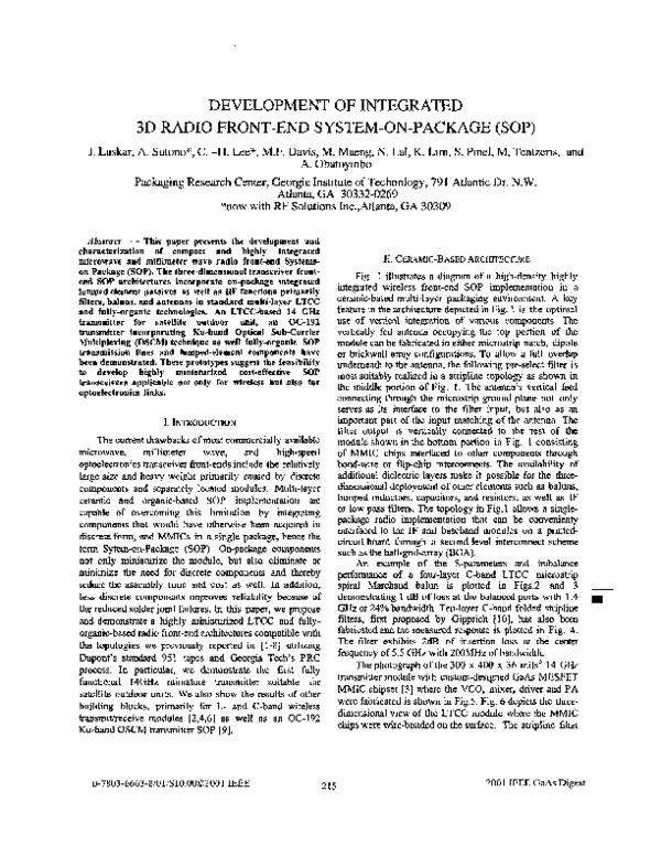 (PDF) Development of integrated 3D radio front-end system-on-package (SOP)