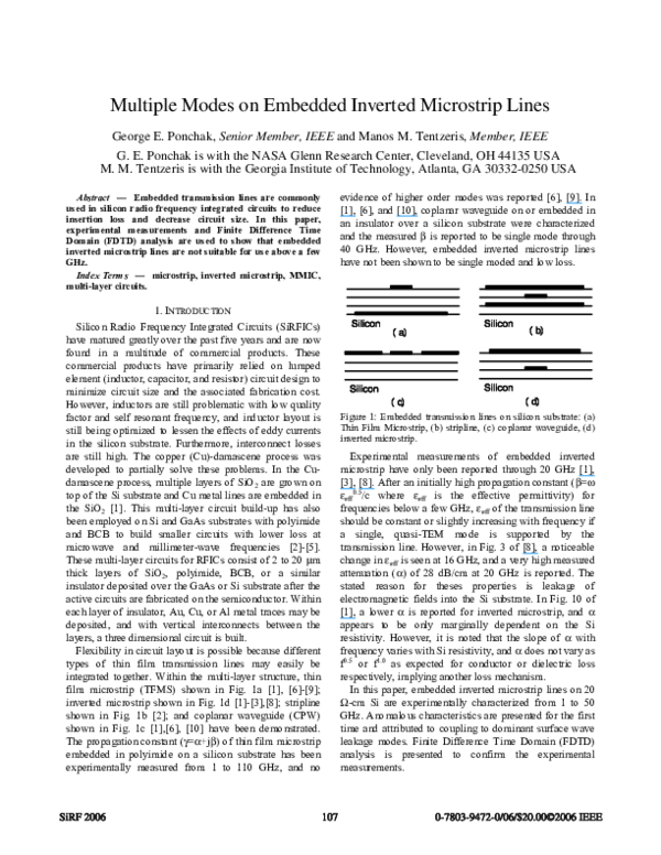 (PDF) Multiple modes on embedded inverted microstrip lines