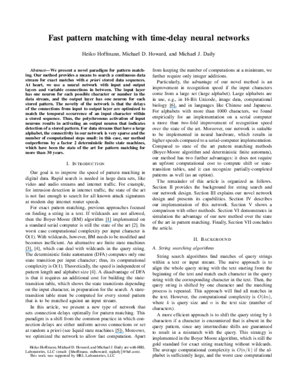 (PDF) Fast pattern matching with time-delayed neural networks