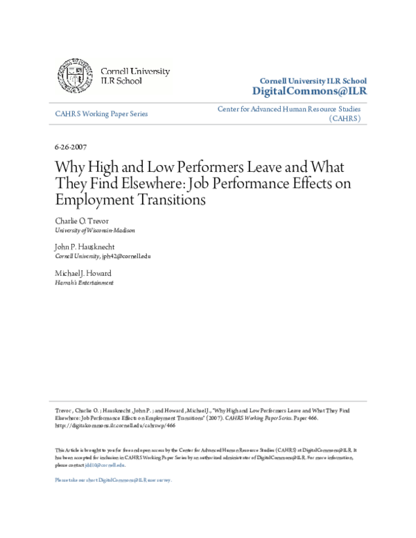 (PDF) Why High and Low Performers Leave and What They Find Elsewhere ...