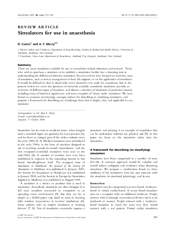 (PDF) Simulators for use in anaesthesia