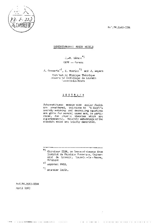 (PDF) Supersymmetric preon models