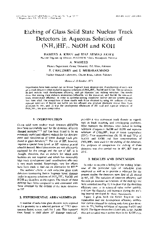 (PDF) Etching of glass solid state nuclear track detectors in aqueous ...