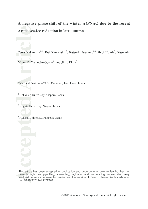 (PDF) Impacts of Arctic Sea-Ice Reduction on AO/NAO Phases