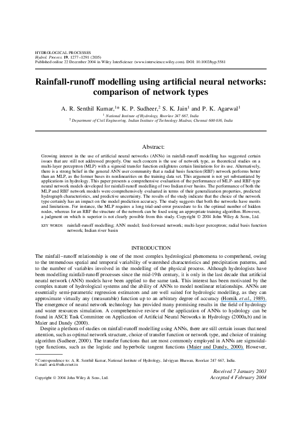 (PDF) Rainfall-runoff modelling using artificial neural networks technique: a Blue Nile ...