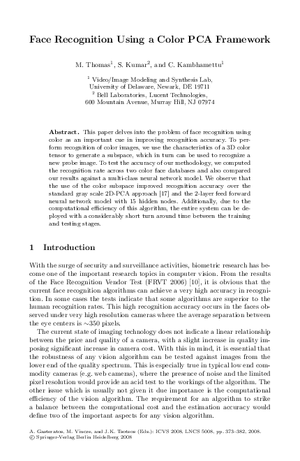 Pdf Face Recognition Using A Color Pca Framework