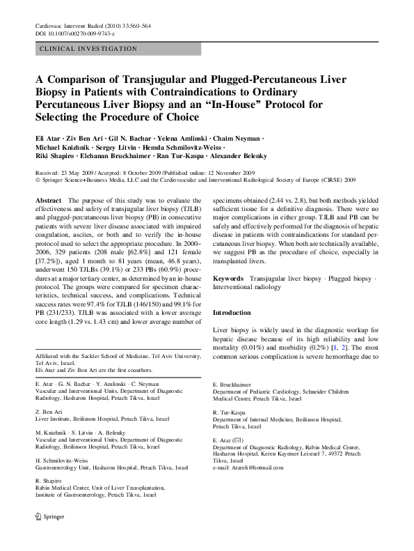 (PDF) A Comparison of Transjugular and Plugged-Percutaneous Liver ...