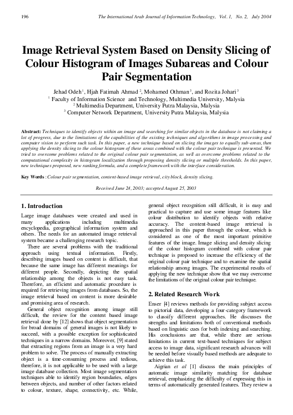 Pdf Image Retrieval System Based On Density Slicing Of Colour Histogram Of Images Subareas And