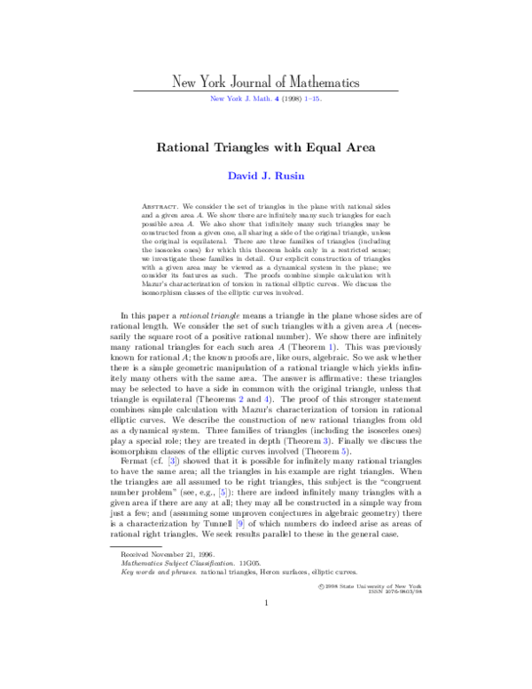 (PDF) Rational triangles with equal area