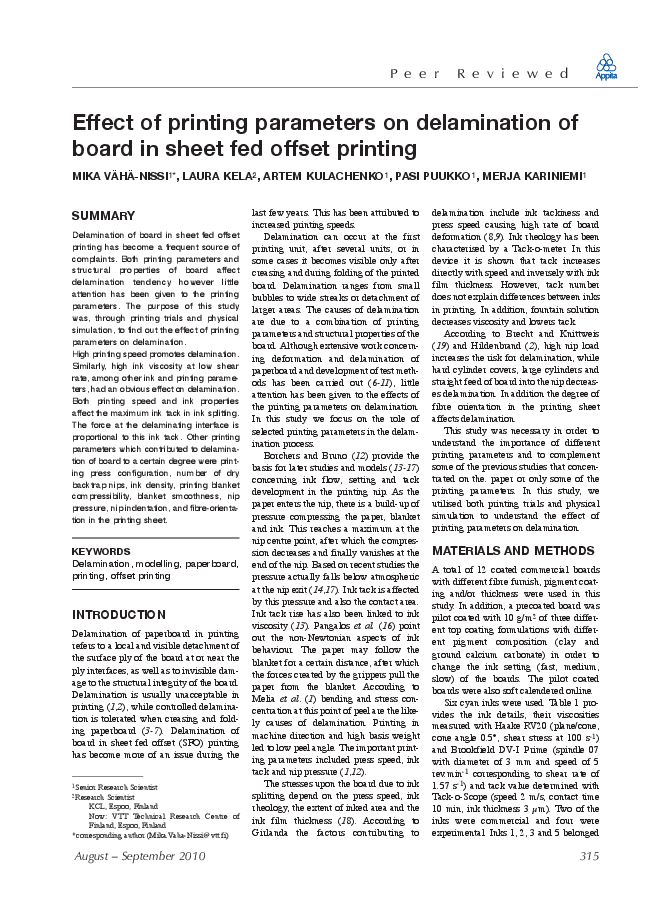 (PDF) Effect of printing parameters on delamination of board in sheet ...