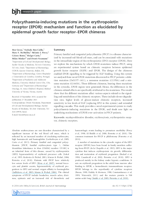 (PDF) Polycythaemia-inducing mutations in the erythropoietin receptor ...