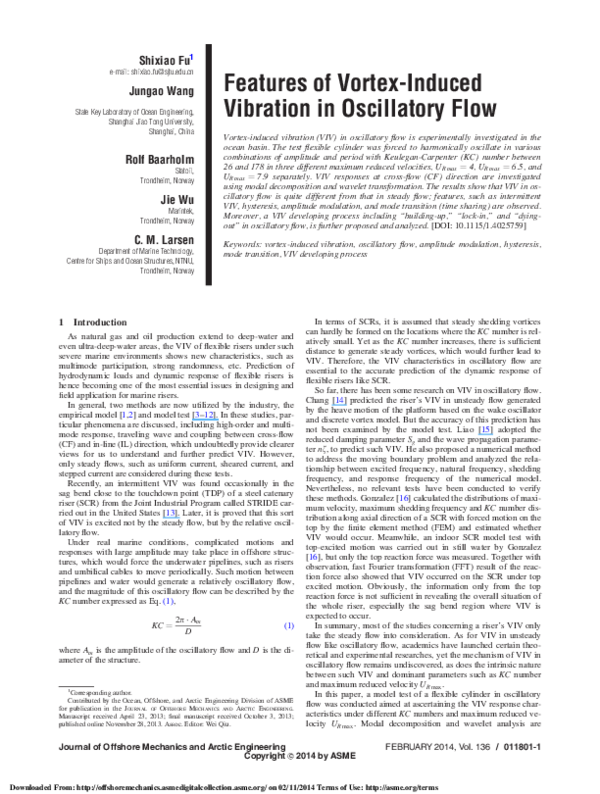 (PDF) Features of Vortex-Induced Vibration in Oscillatory Flow