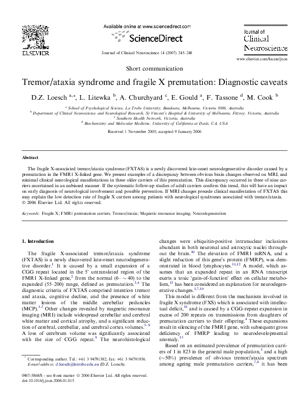 (PDF) Tremor/ataxia syndrome and fragile X premutation: Diagnostic caveats