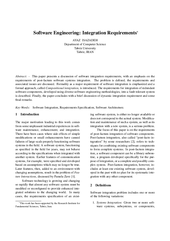 (PDF) Software Engineering: Integration Requirements